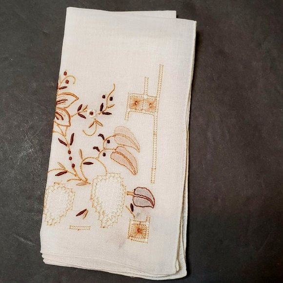 Hand Crafted | Accessories | Vintage Embroidered Handkerchief Beige ...
